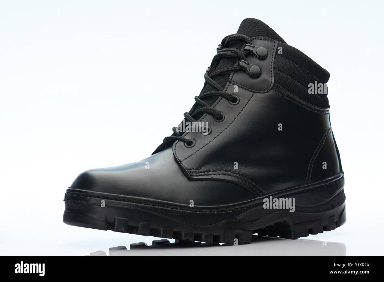 Hiking black boot angle view isolated on white background Stock Photo ...