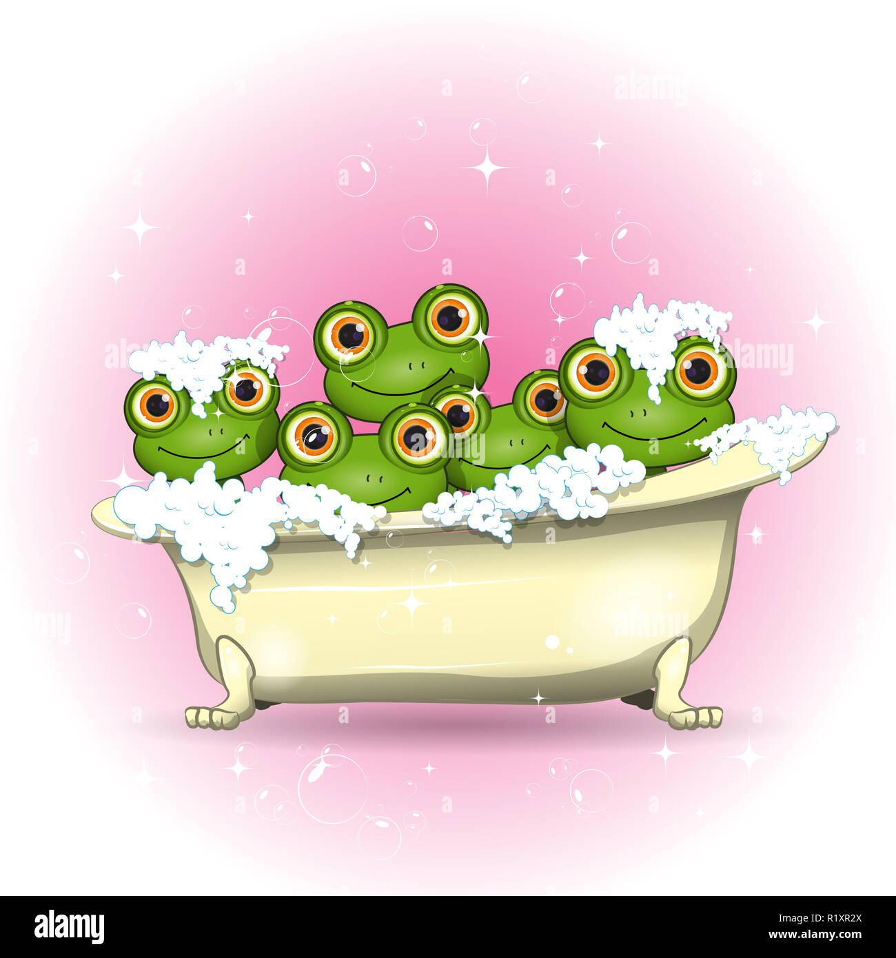 Stock Illustration Five Merry Frogs in Bath Stock Photo - Alamy