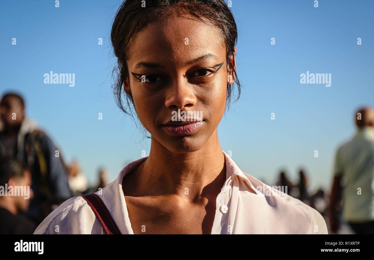 PARIS, France- September 26 2018: Model Aaliyah Hydes on the street ...