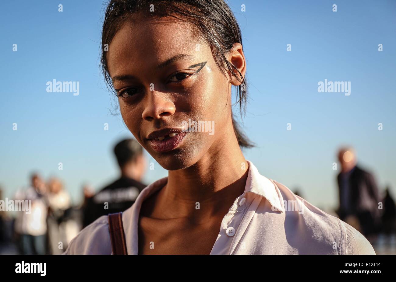 PARIS, France- September 26 2018: Model Aaliyah Hydes on the street ...
