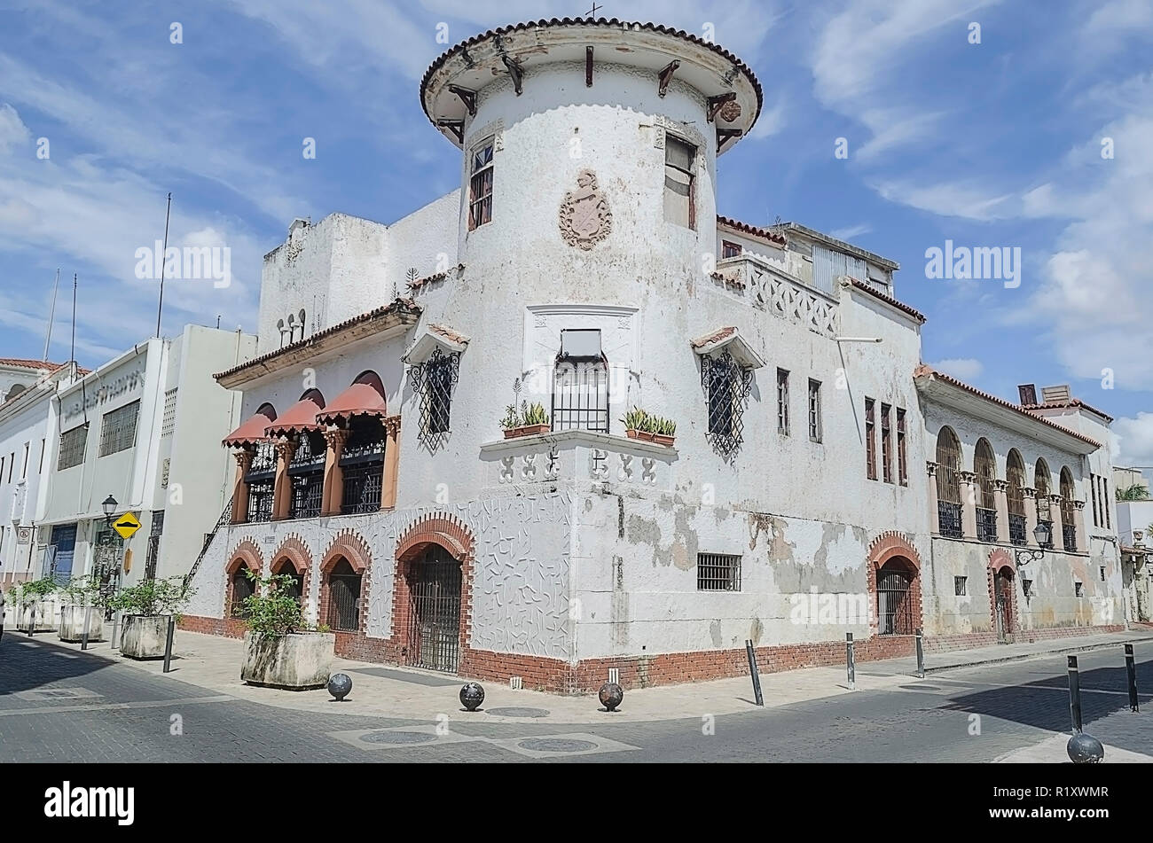old colonial white building type palace with panoramic view, with a ...