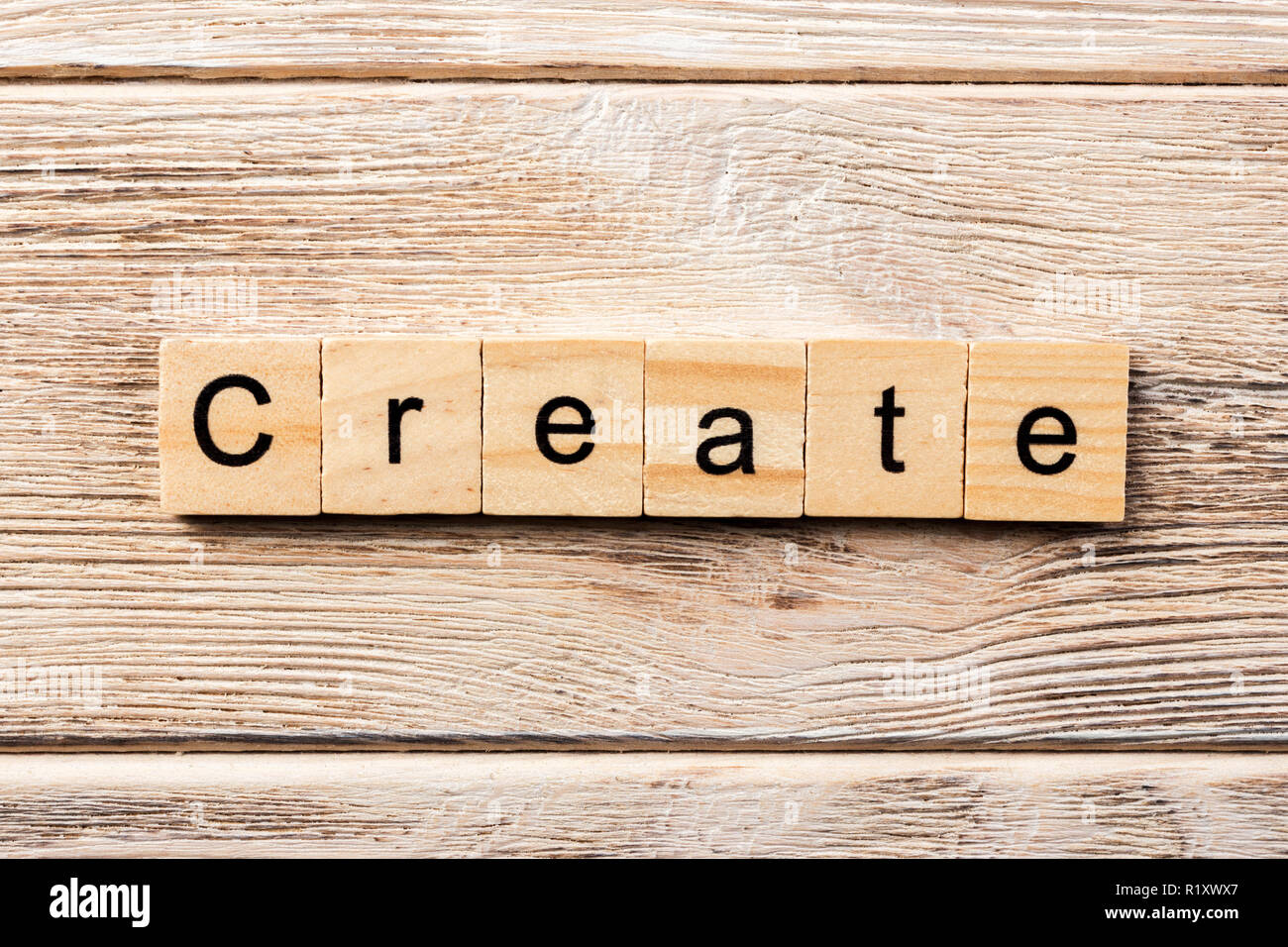 create word written on wood block. create text on table, concept Stock ...