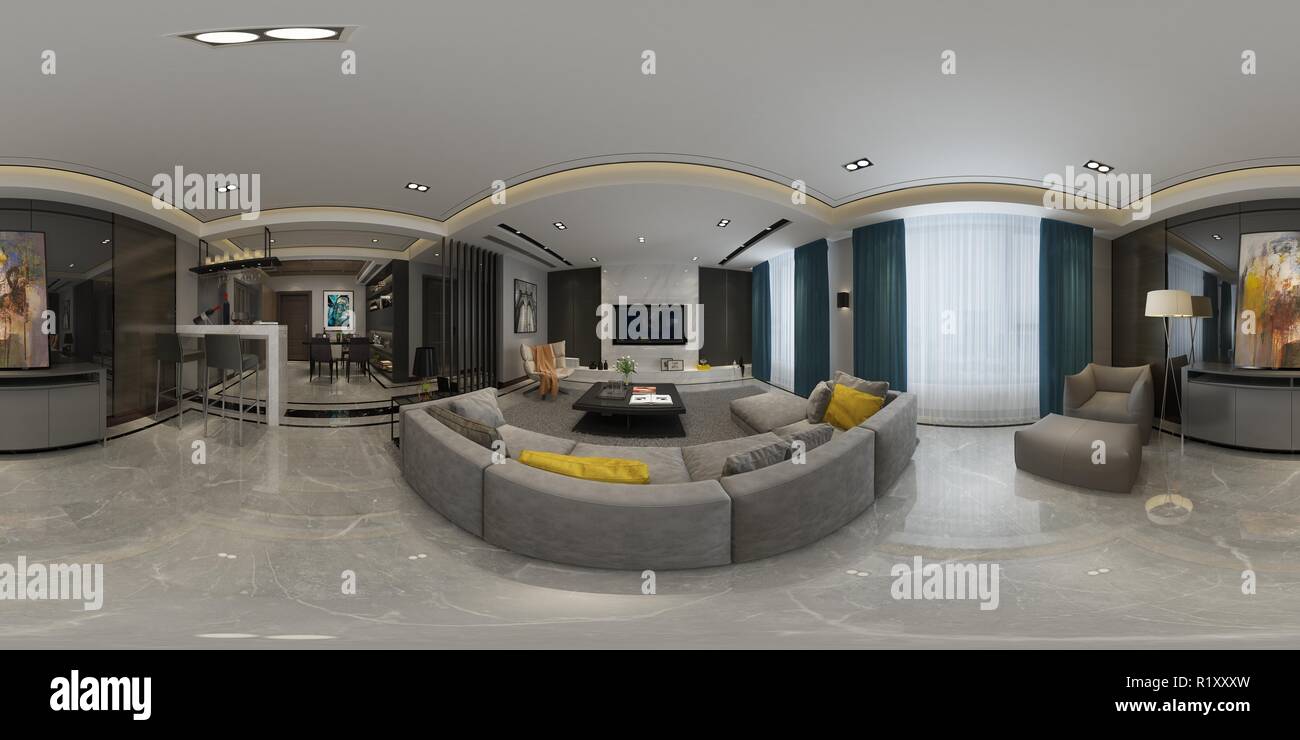 360 Degrees Home Interior, Living Room Stock Photo - Alamy