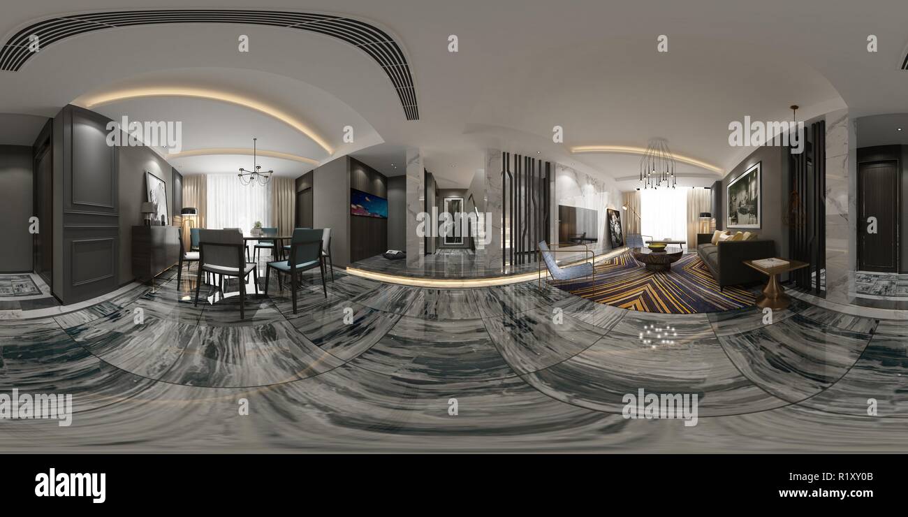 360 Degrees Home Interior, Living Room Stock Photo - Alamy