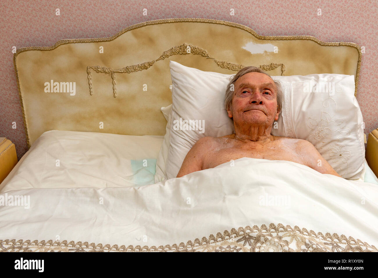 92-year old man in bed but cannot sleep Stock Photo - Alamy