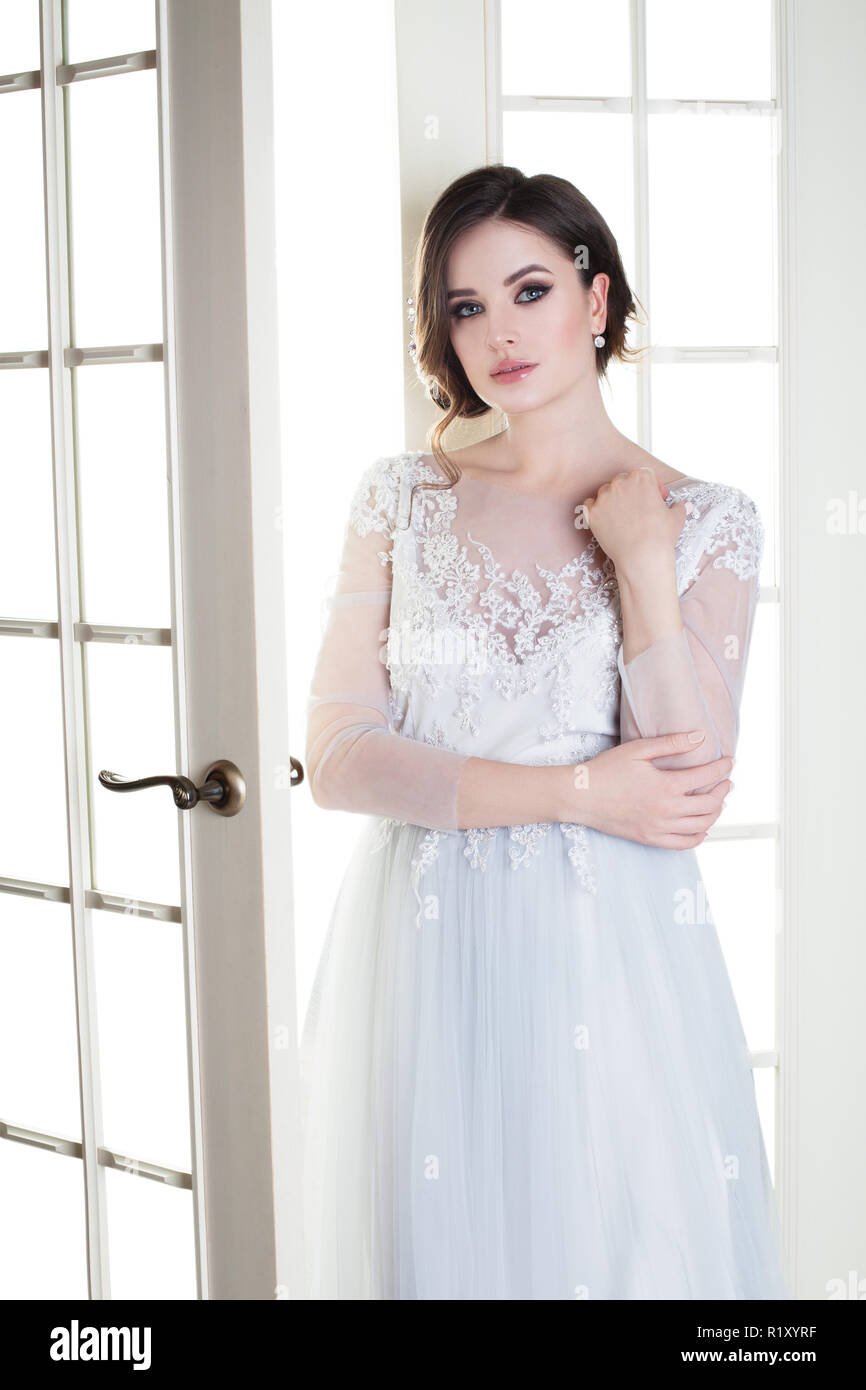 Sensual woman with makeup and bridal hairstyle. Pretty fiancee portrait ... Sensual woman with makeup and bridal hairstyle. Pretty fiancee portrait ...