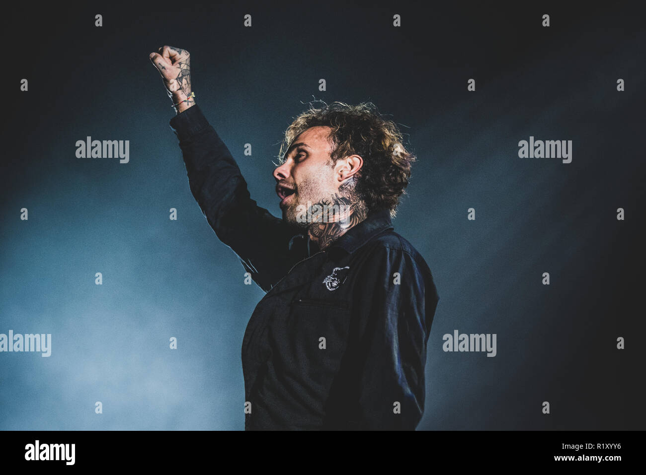 Milano, Italy. 13th Nov, 2018. Jason Aalon Butler, singer of Fever 333 ...