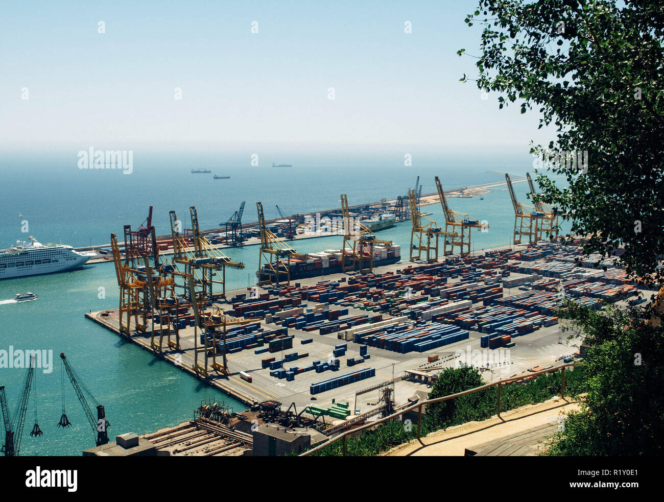 Commercial port with container ship - Aerial footage Stock Photo - Alamy