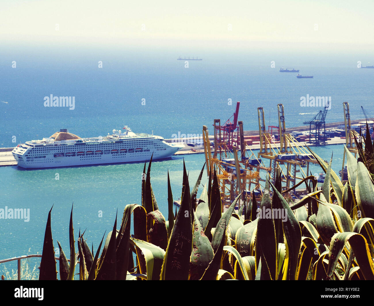 Commercial port with container ship - Aerial footage Stock Photo - Alamy