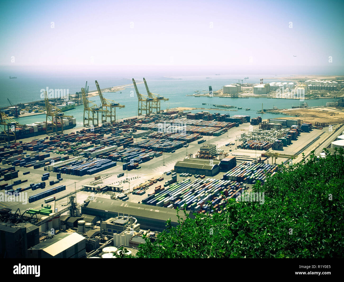 Commercial port with container ship - Aerial footage Stock Photo - Alamy