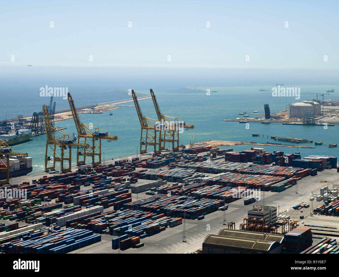Commercial port with container ship - Aerial footage Stock Photo - Alamy