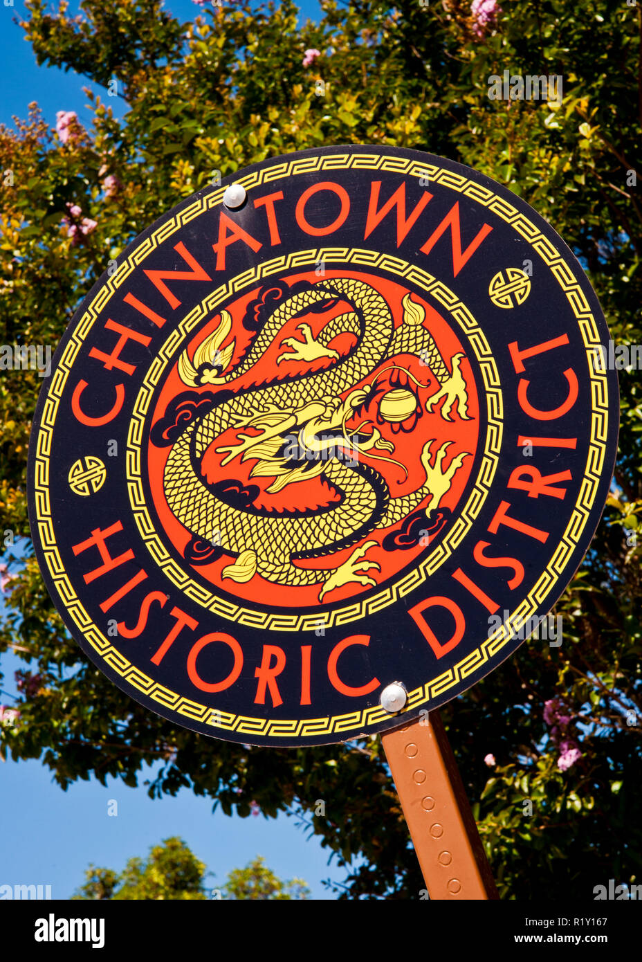 street Chinatown dragon design sign post Stock Photo - Alamy