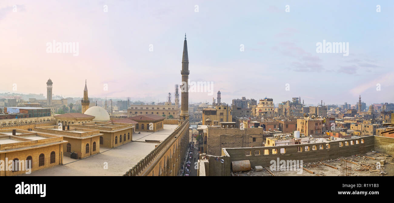The roofs and minarets of Islamic Cairo, the view on dome of Al-Hussain ...