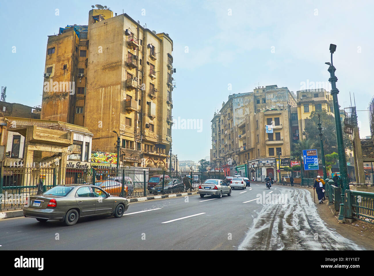 CAIRO, EGYPT - DECEMBER 21, 2017: The traffic along Al Azhar avenue ...