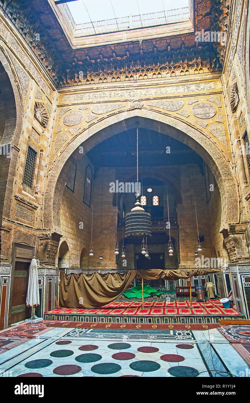 CAIRO, EGYPT - DECEMBER 21, 2017: The medieval Mosque-Madrasa is the ...