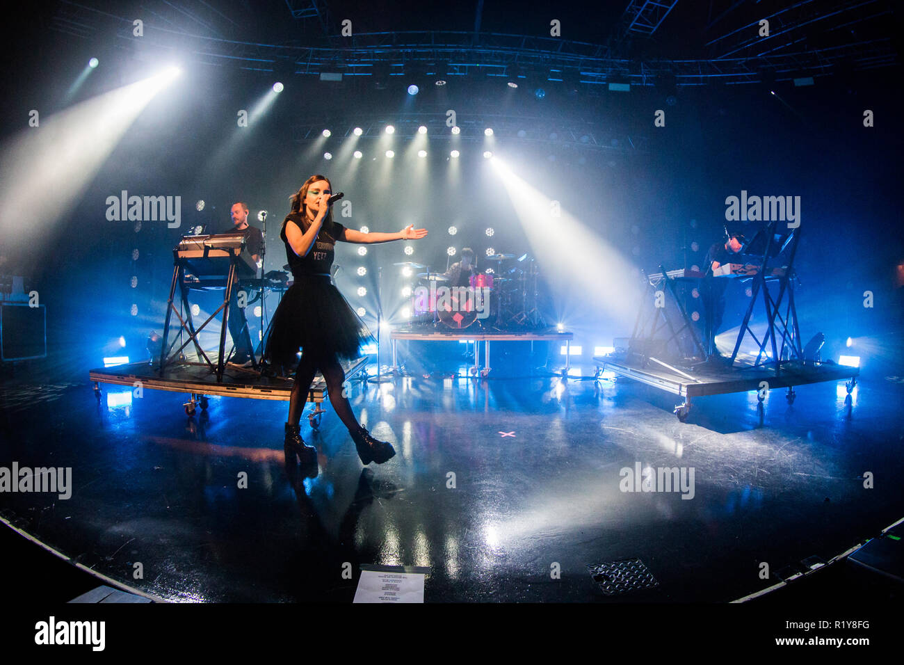Milan, Italy. 14th November 2018. The Scottish synth-pop band CHVRCHES ...