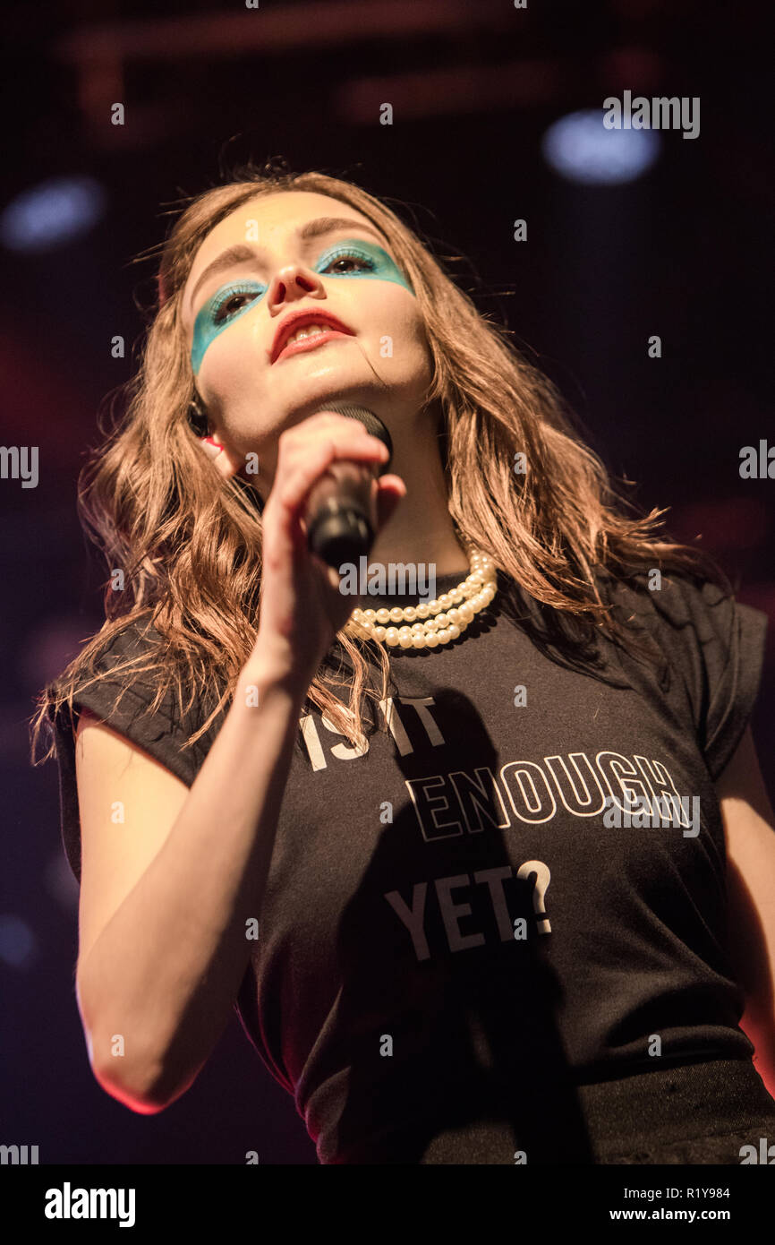 Milan, Italy. 14th November 2018. The Scottish synth-pop band CHVRCHES ...