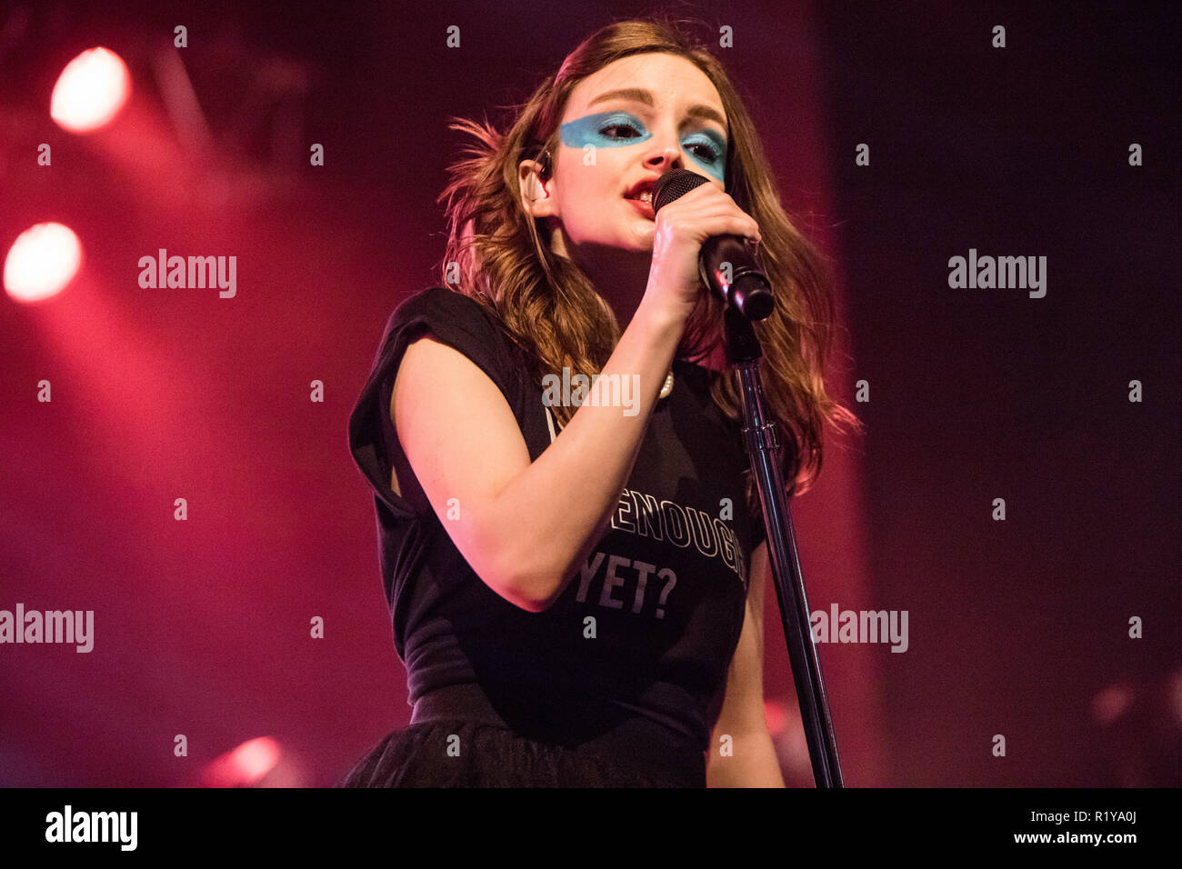 Milan, Italy. 14th November 2018. The Scottish synth-pop band CHVRCHES ...
