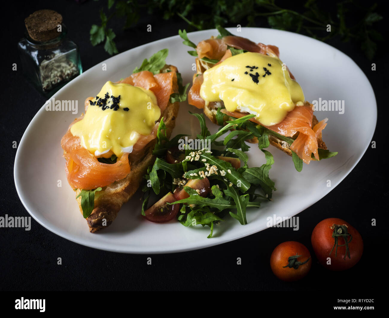Kiev, Ukraine. 3rd Nov, 2018. croissant with lightly-salted trout and ...