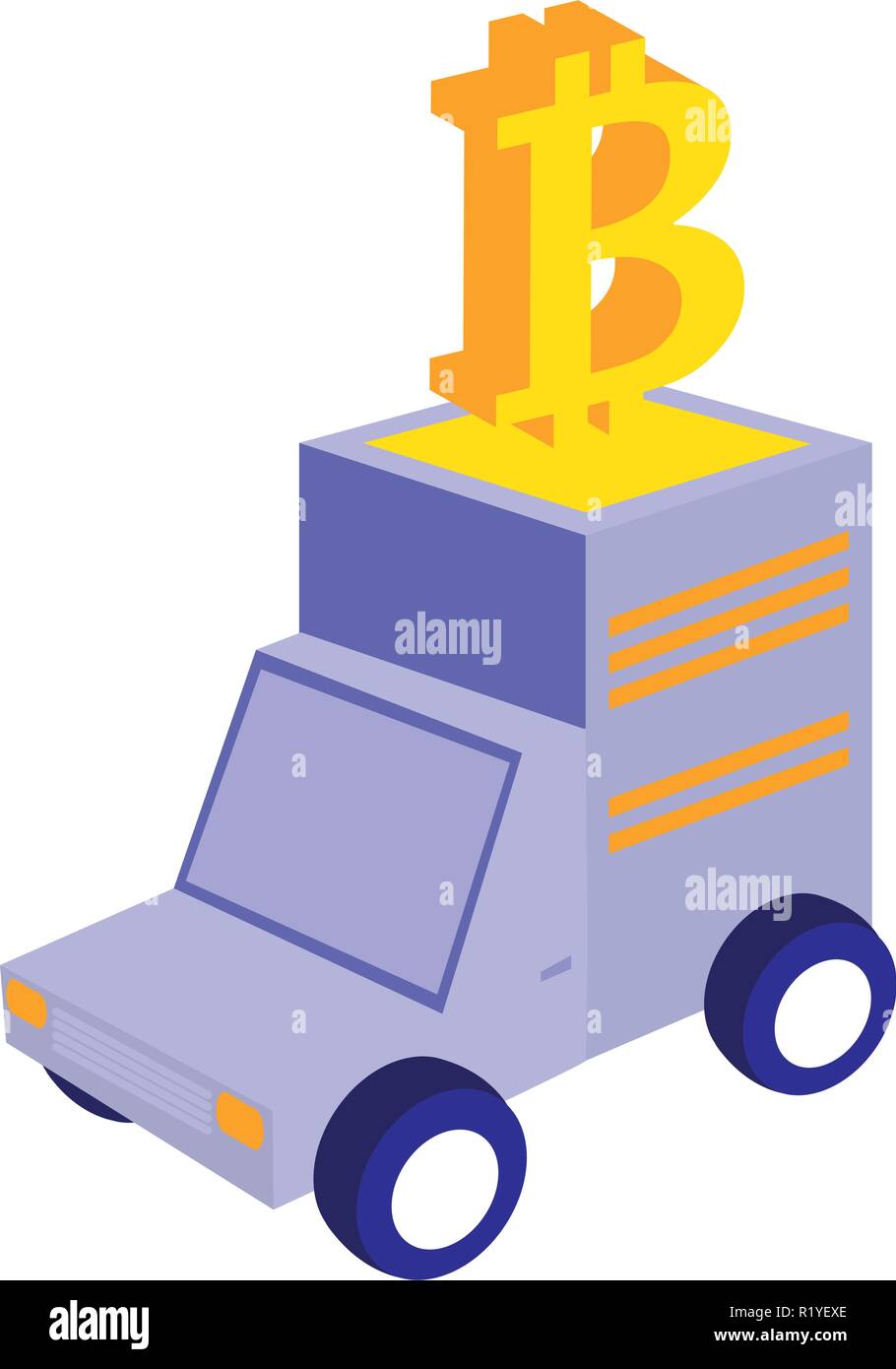 truck with bitcoin symbol over white background, vector illustration ...