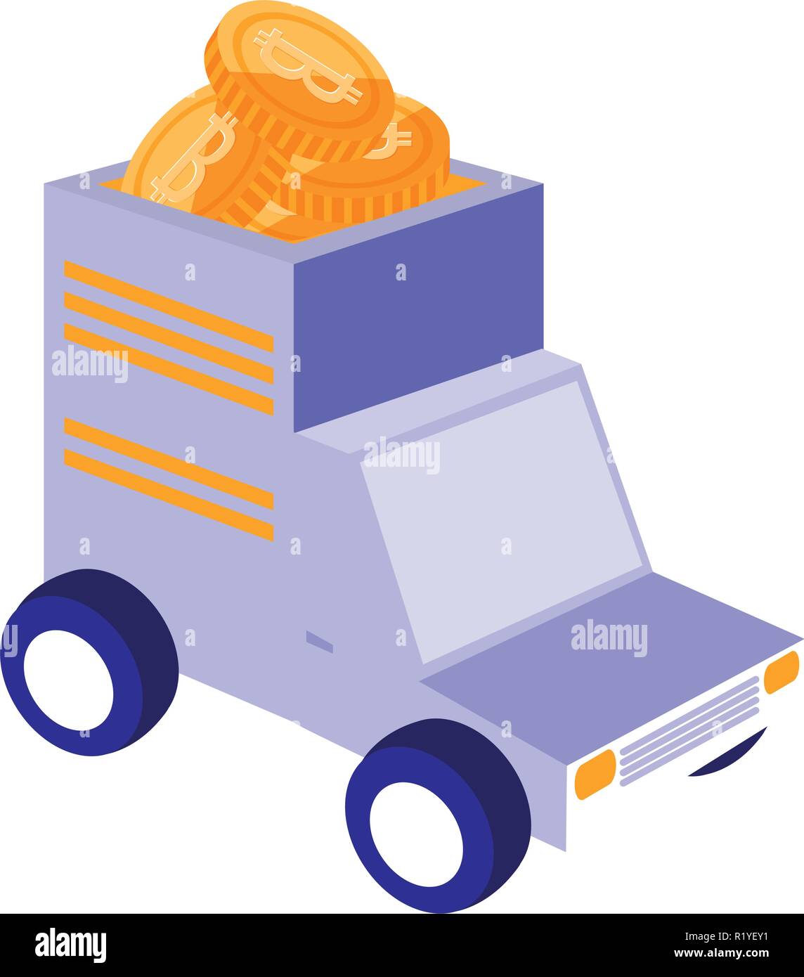 truck with bitcoin coins over white background, vector illustration ...