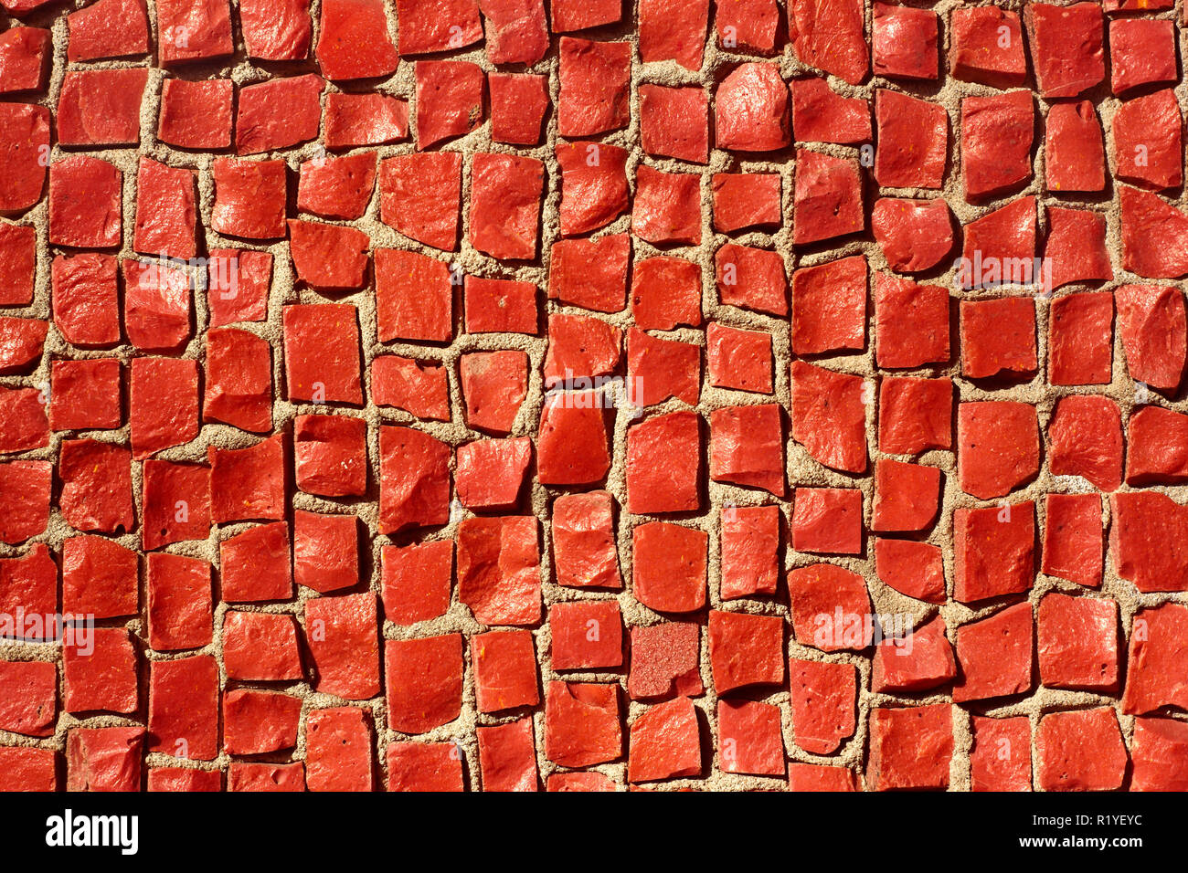Detail of mosaic with small red stones in the bright sunlight Stock ...