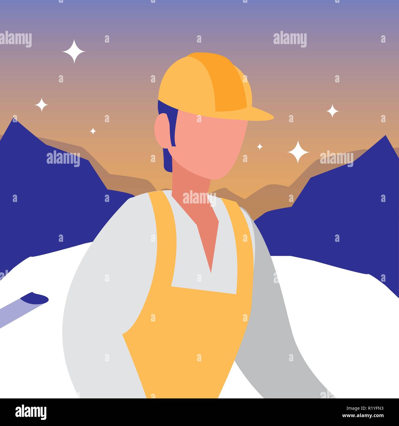 man with safety helmet over landscape background, vector illustration ...