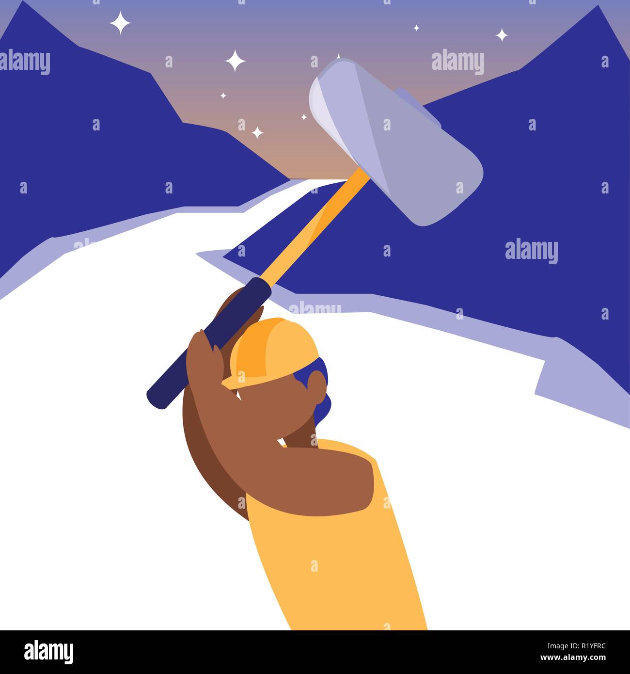 avatar builder with a hammer over landscape background, vector ...