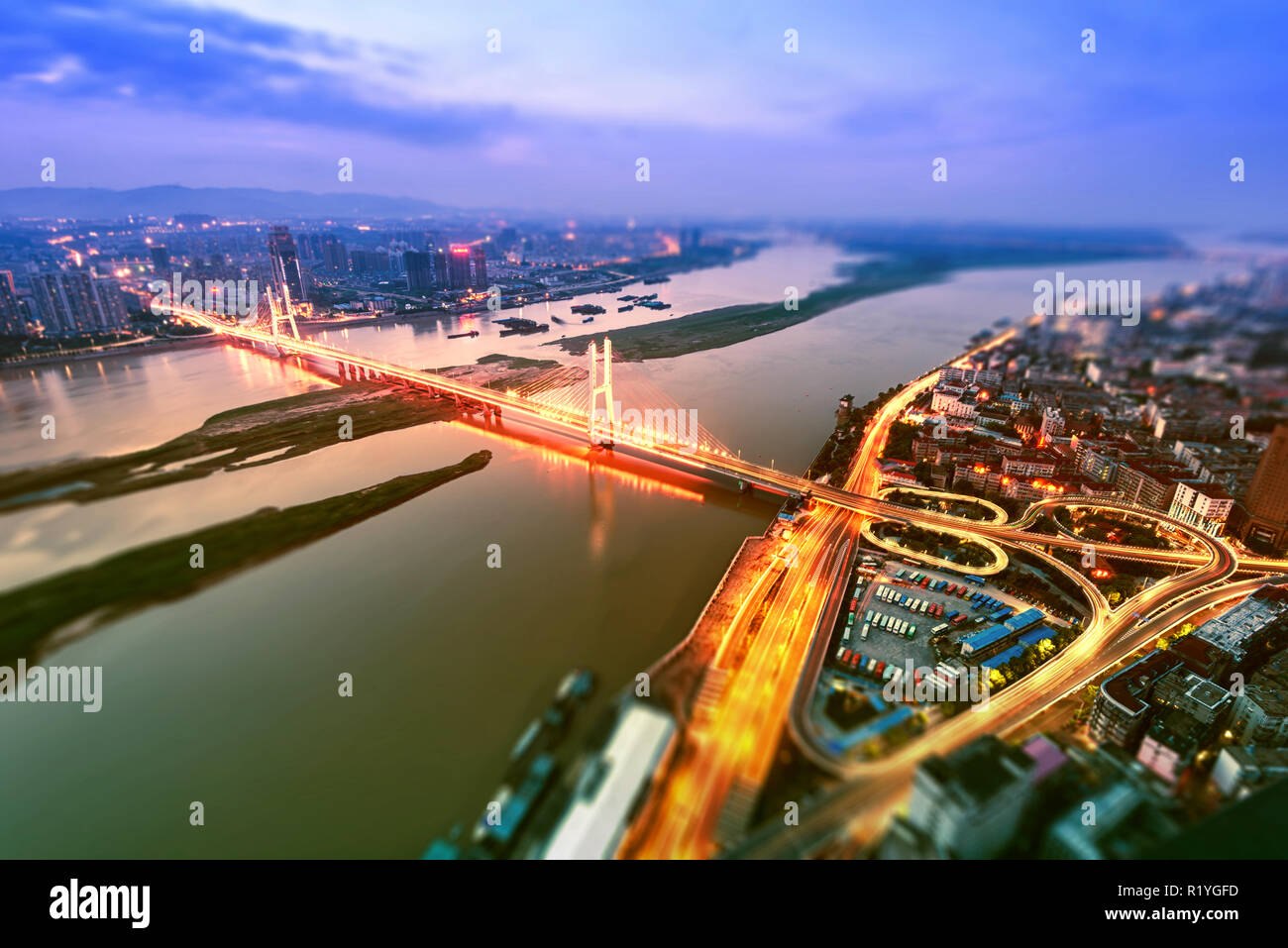 High-altitude city night scene Stock Photo - Alamy