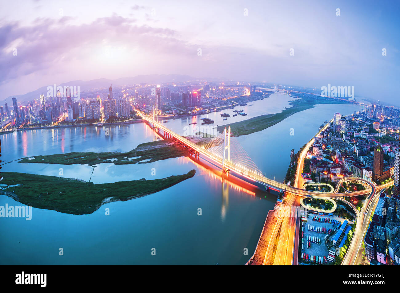 High-altitude city night scene Stock Photo - Alamy