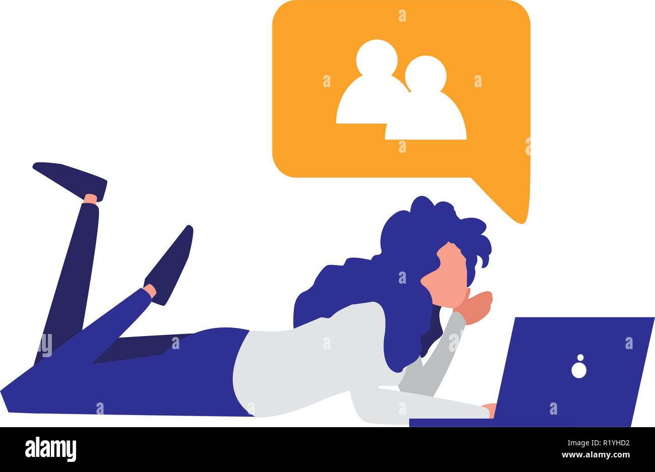 woman chating on a laptop computer over white background, vector ...