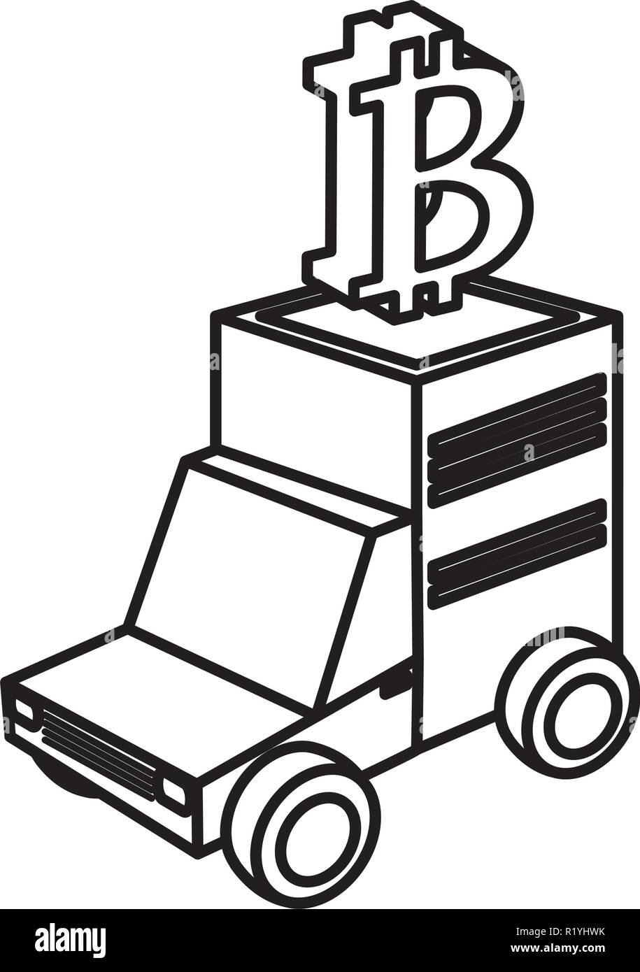 truck with bitcoin symbol over white background, vector illustration ...