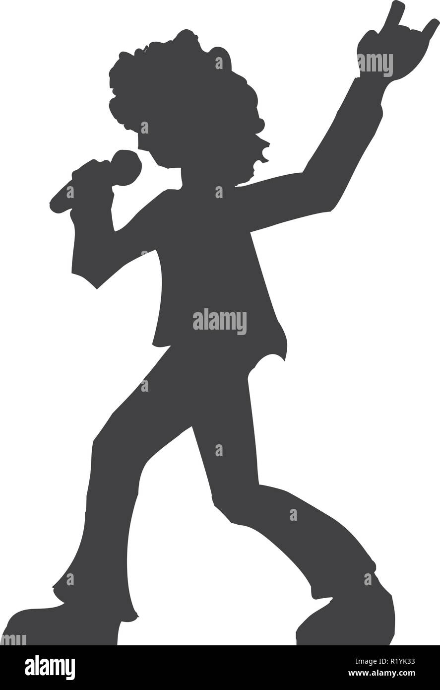 rock and roll singer with microphone silhouette vector illustration ...