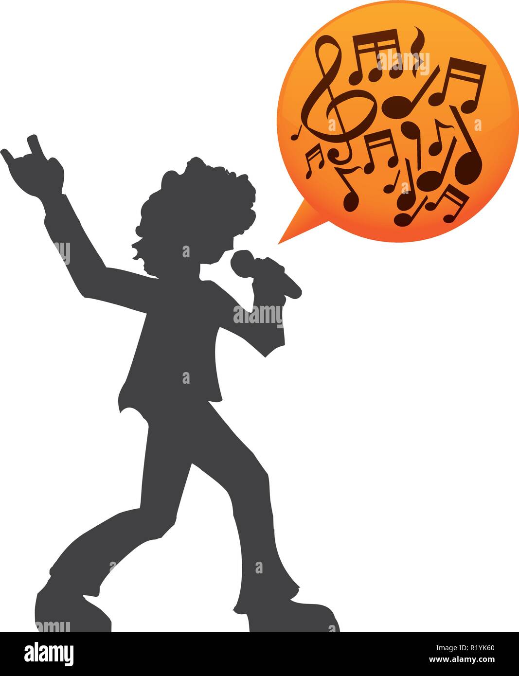 rock and roll singer with microphone and notes vector illustration ...