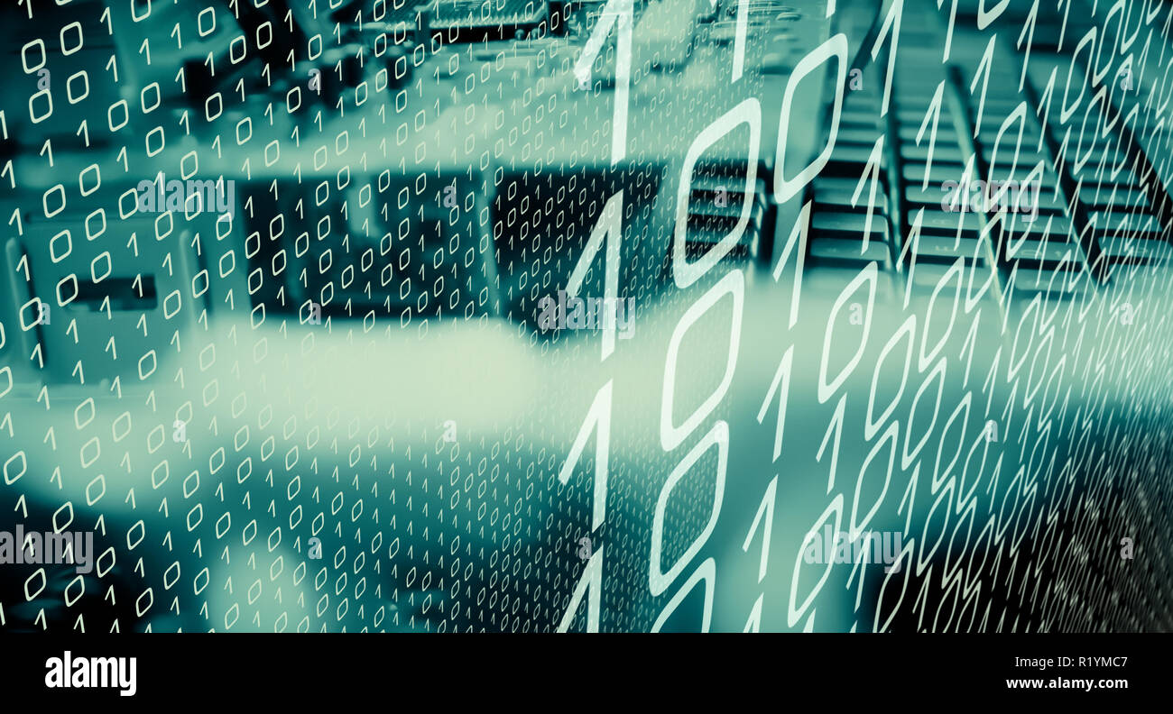 Cybersecurity hacker cyber attack, zero one binary coding Stock Photo ...