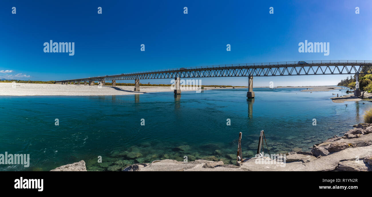 New Zealand's longest one-lane bridge over the Haast River, South ...