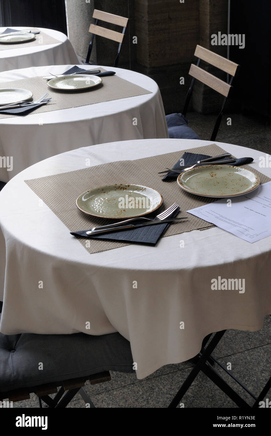tables laid for lunch Stock Photo - Alamy