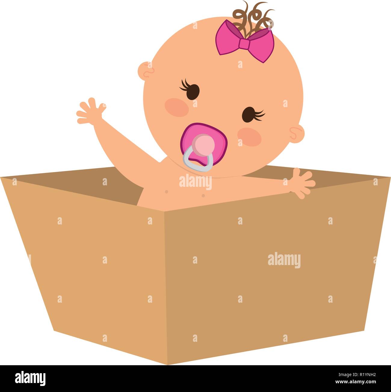 cute little girl baby in box carton vector illustration design Stock ...