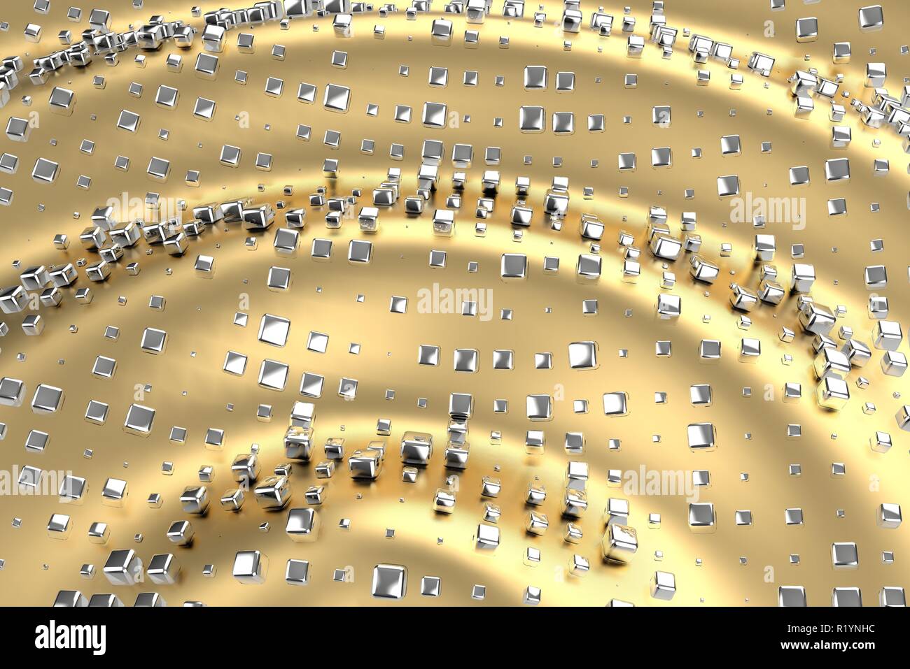 Silver or white gold platinum blocks cubes over metal yellow wave ...