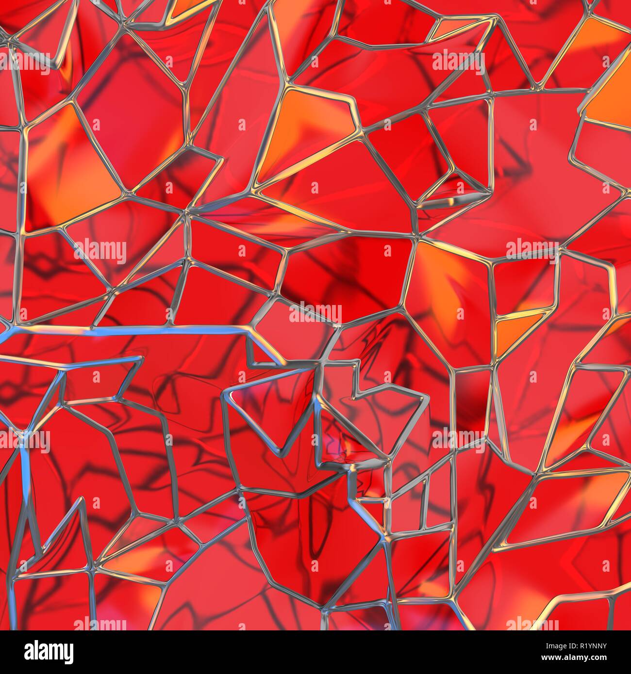 Abstract 3d rendering of chaotic red glass windows landscape structure ...