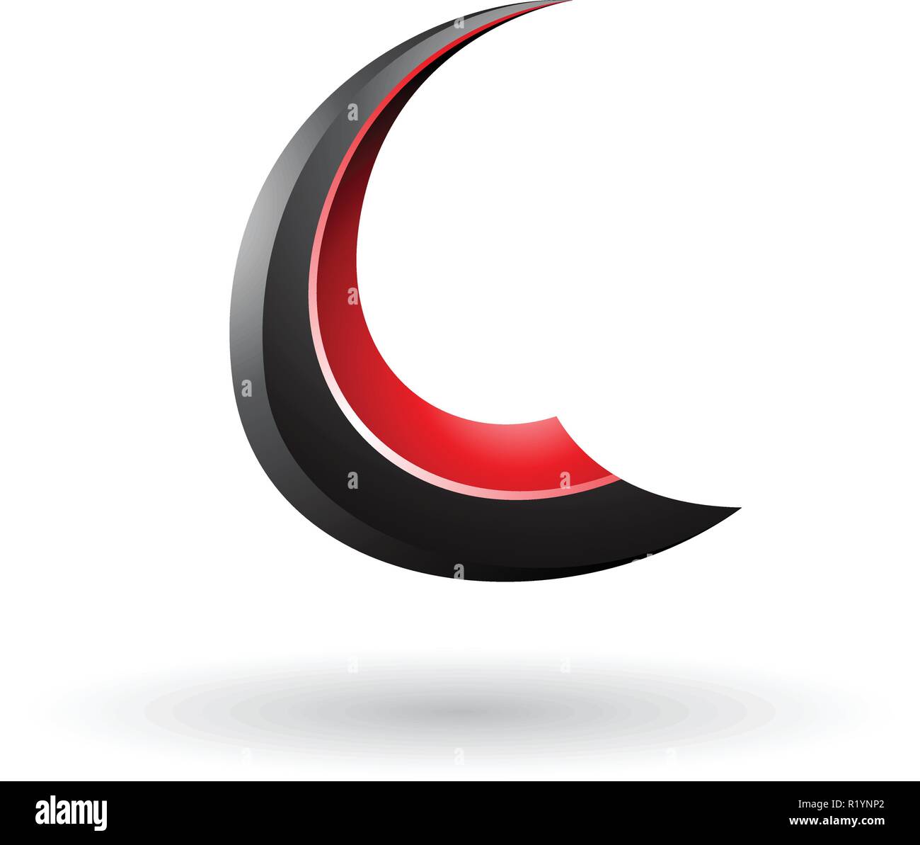 Vector Illustration of Black and Red Glossy Flying Letter C isolated on ...