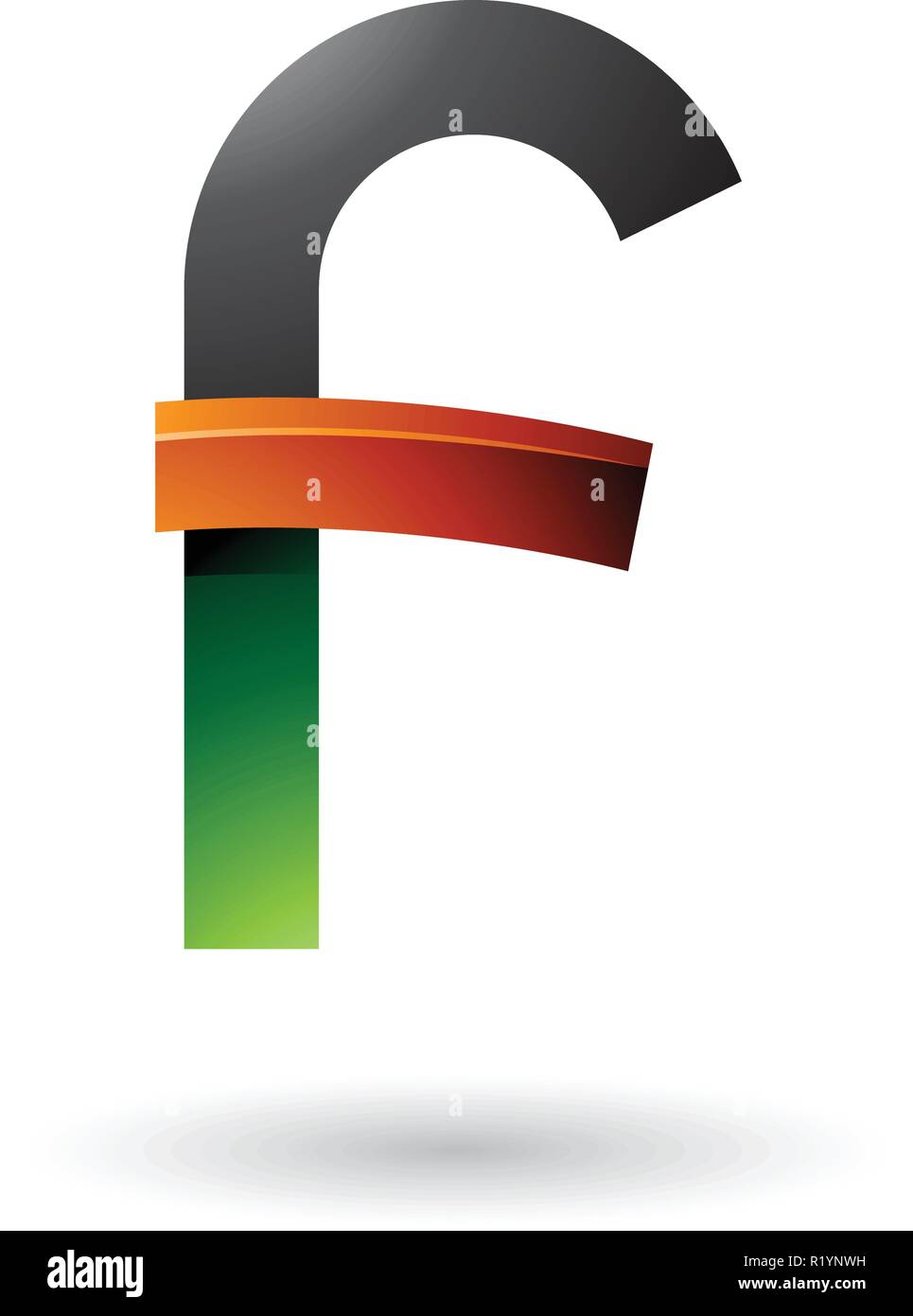 Vector Illustration of Black Green and Orange Bold Curvy Letter F ...