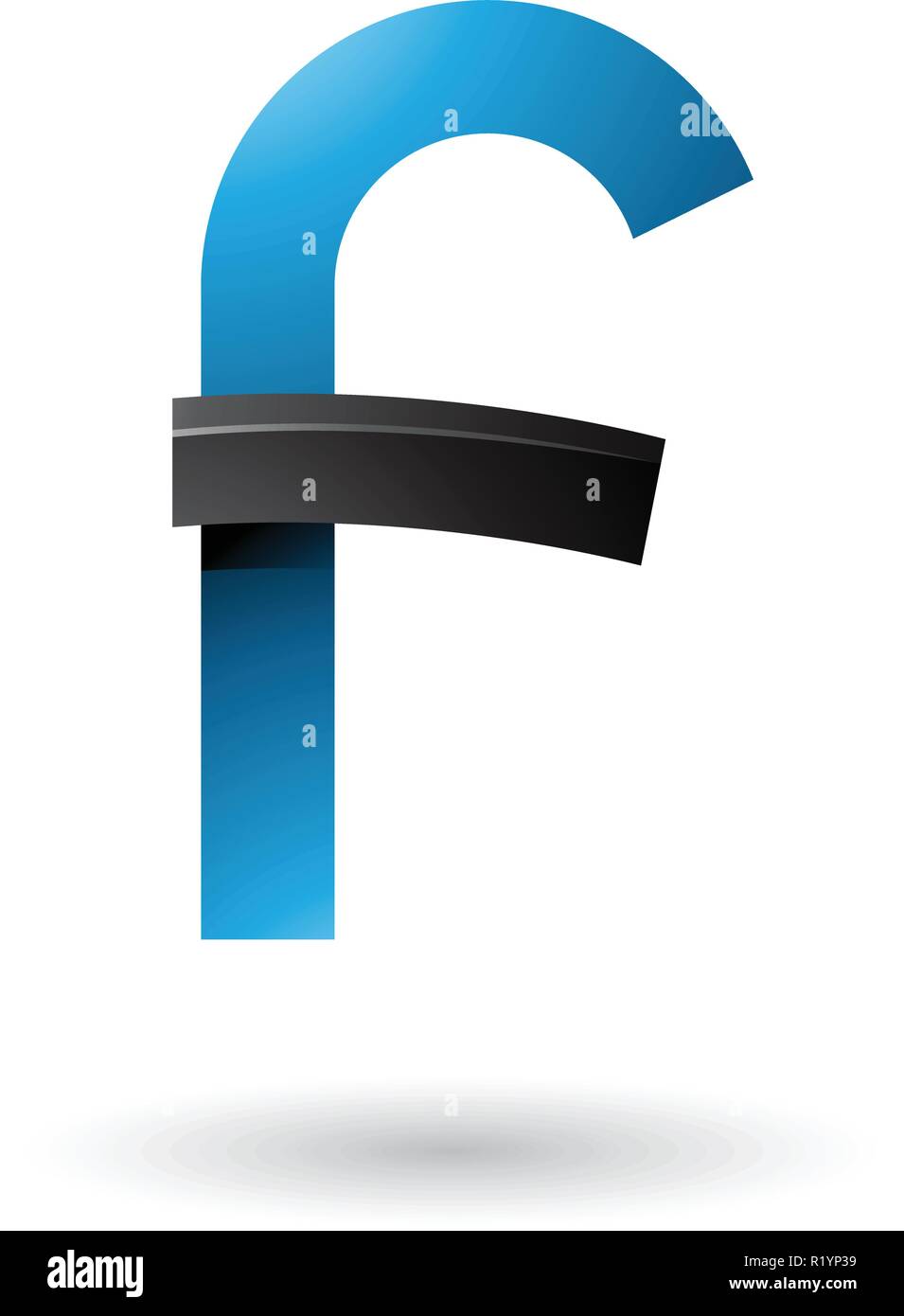 Vector Illustration of Blue and Black Bold Curvy Letter F isolated on a ...