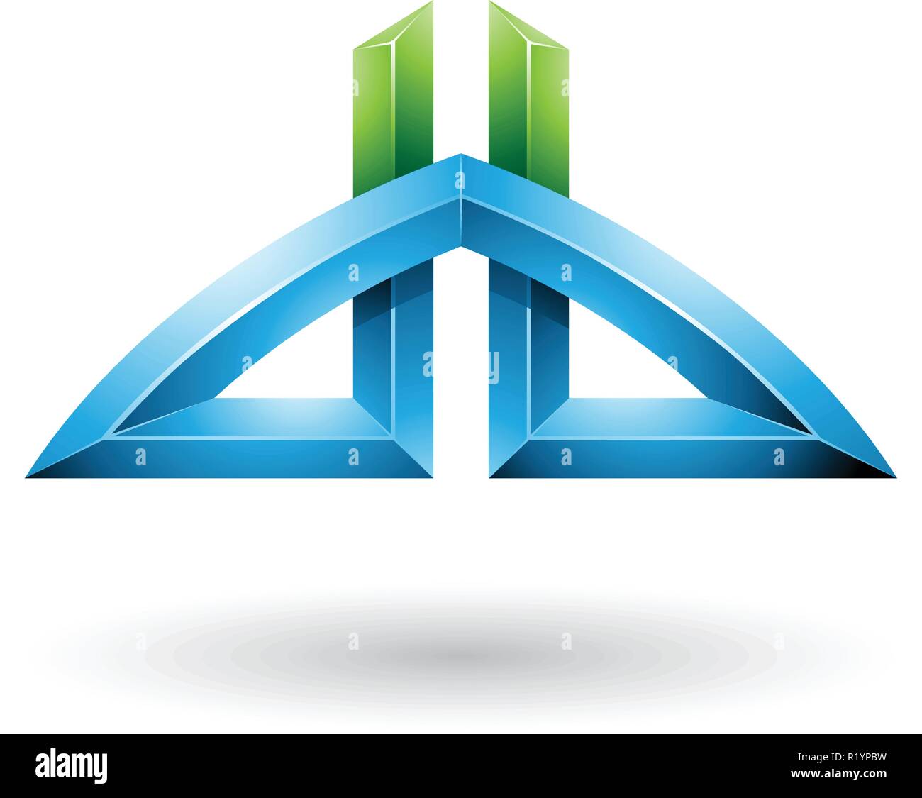 Vector Illustration of Blue and Green Bridged Letters of D and B ...