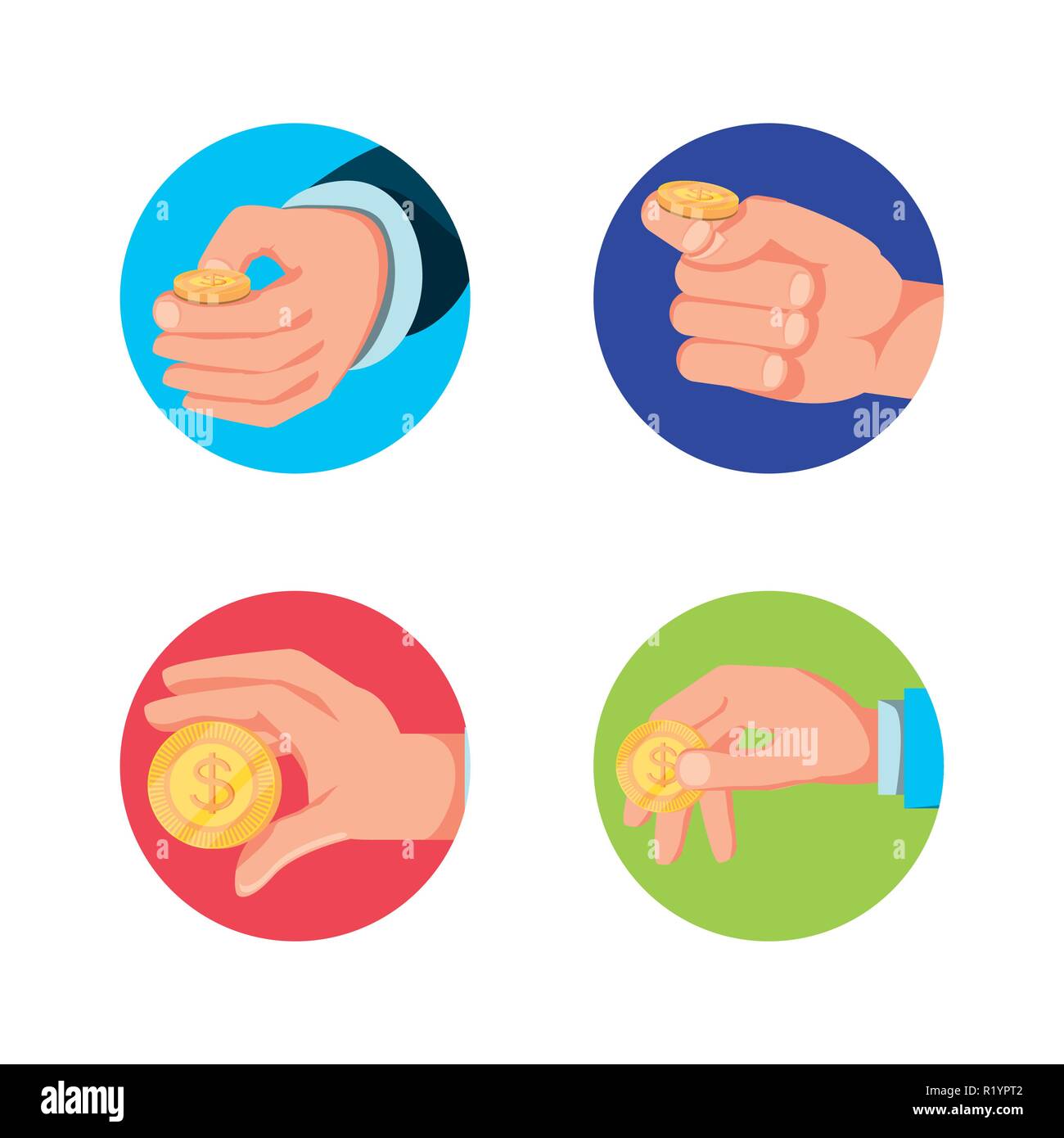 set of hands with coins isolated icon vector illustration design Stock ...
