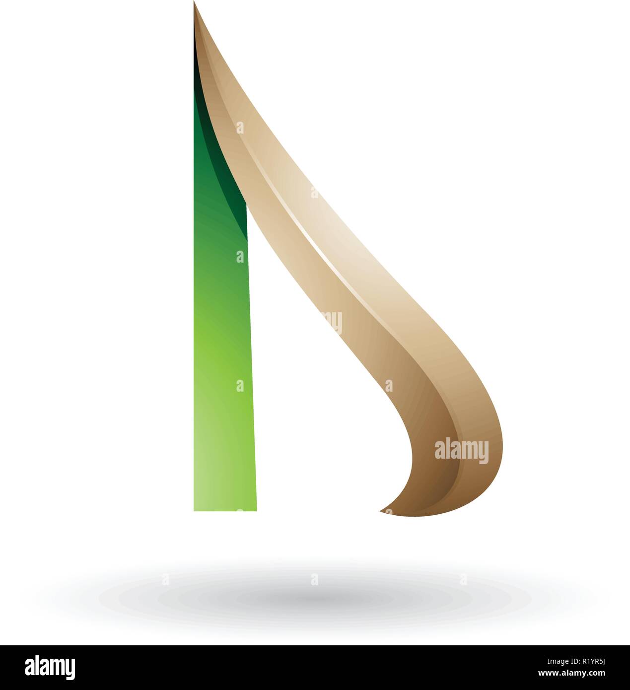 Vector Illustration of Green and Beige Embossed Arrow-like Letter D ...