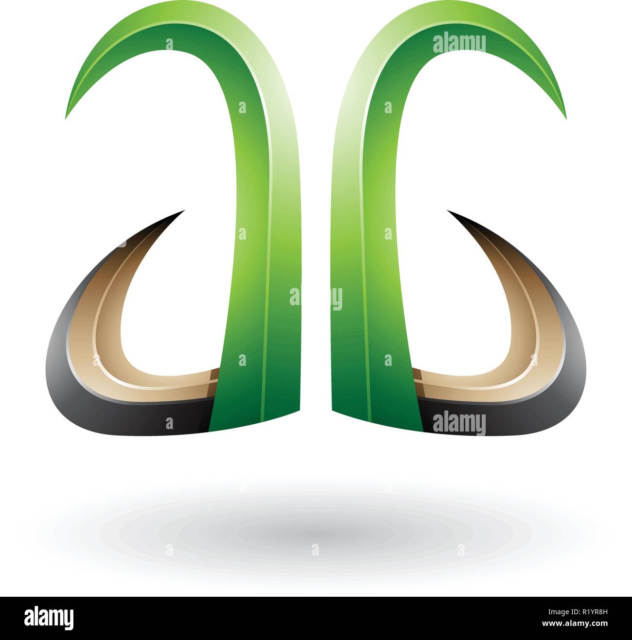 Vector Illustration of Green and Black 3d Horn Like Letter A and G ...