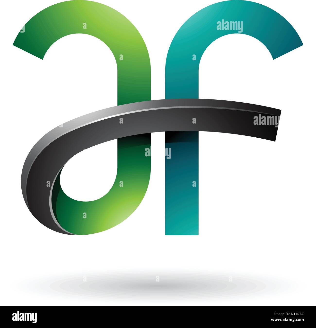 Vector Illustration of Green and Black Bold Curvy Letters A and F ...