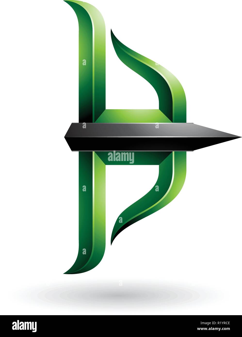 Vector Illustration of Green and Black Embossed Bow and Arrow isolated ...