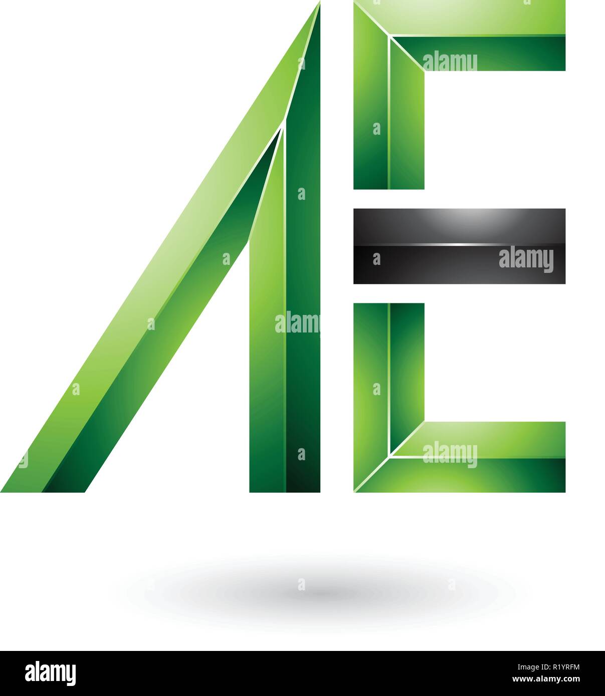Vector Illustration of Green and Black Glossy Dual Letters of A and E ...